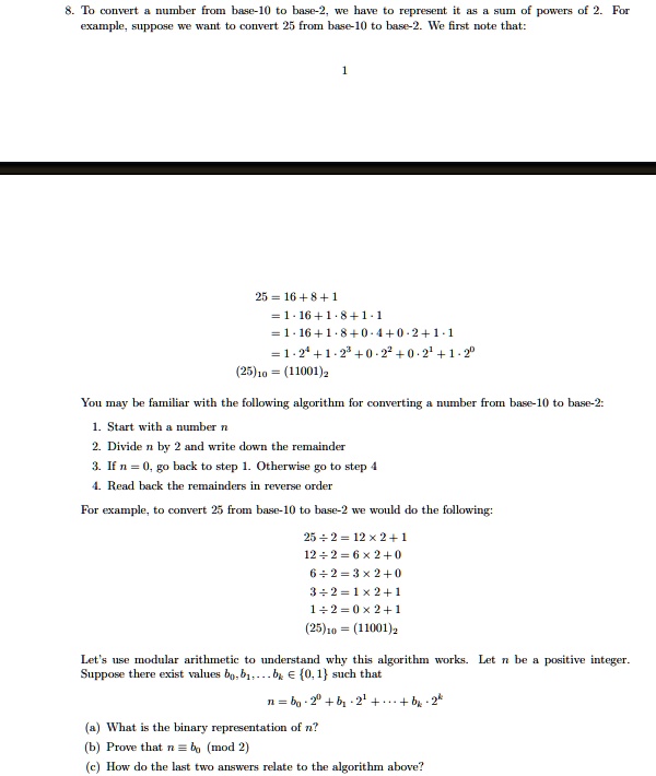 SOLVED: 8. To convert a number from base-10 to base-2, we have to ...