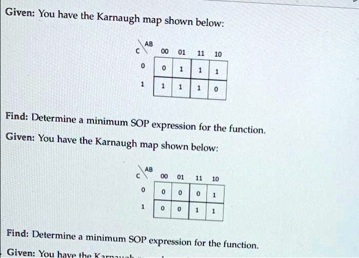 VIDEO solution: 11. Given: You have the Karnaugh map shown below: Find: Determine minimum SOP ...