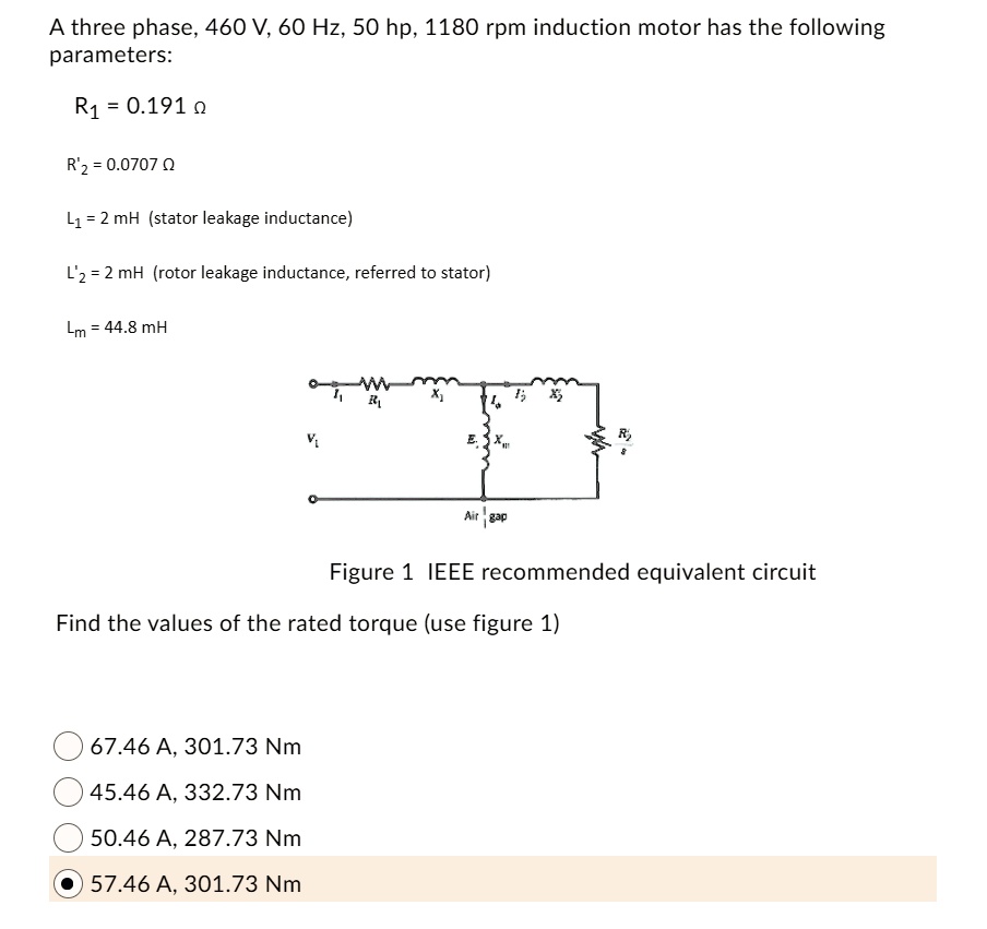 SOLVED: A three-phase, 460 V, 60 Hz, 50 hp, 1180 rpm induction motor ...