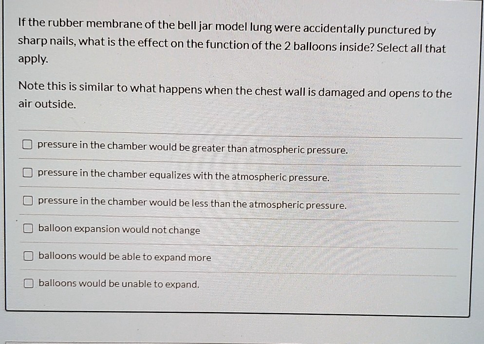 SOLVED: If the rubber membrane of the bell jar model lung were ...