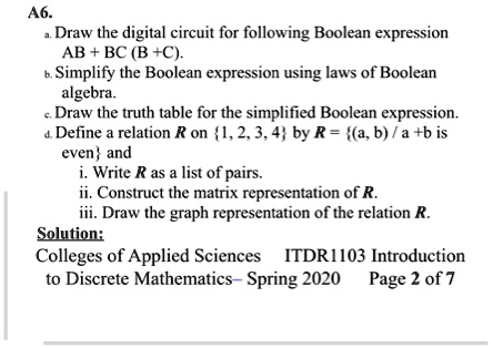 a6 adraw the digital circuit for following boolean expressior ab bc b c ...