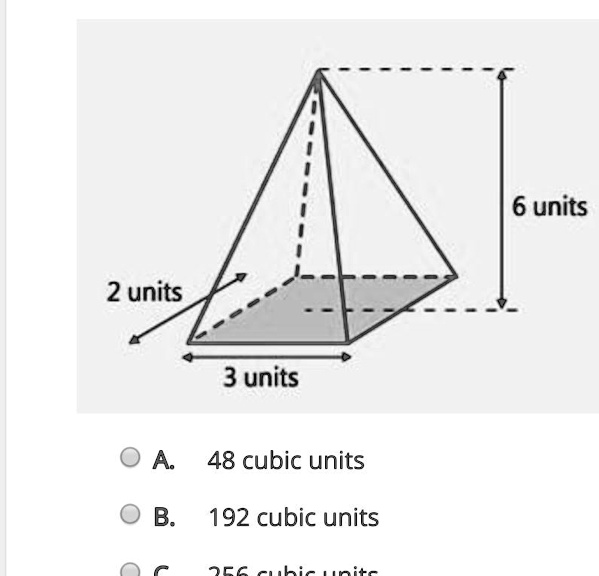 2 units 3 units A. 48 cubic units B. 192 cubic units 256 cubic units 6 ...