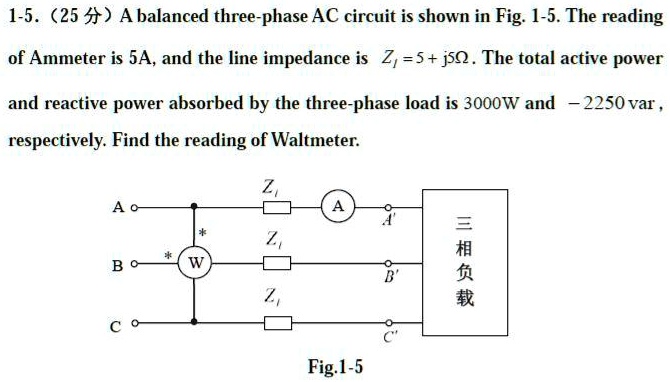 SOLVED: A balanced three-phase AC circuit is shown in Fig.1-5. The reading of Ammeter is 5A, and ...