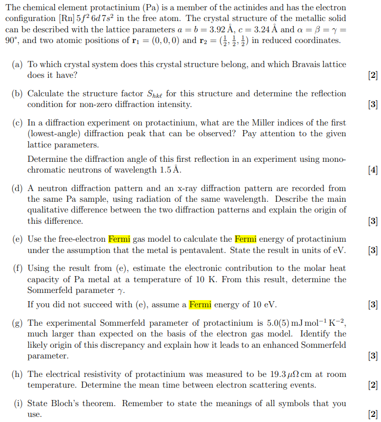 SOLVED: The chemical element protactinium (Pa) is a member of the ...