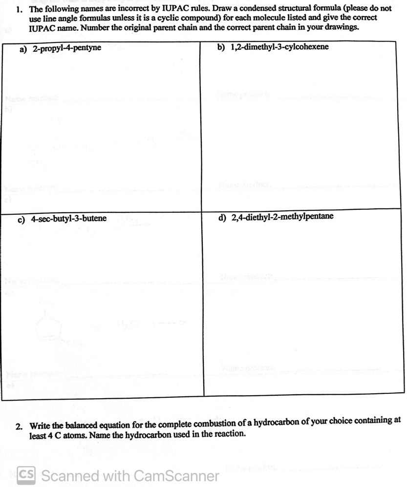 SOLVED: Texts: 1. The following names are incorrect by IUPAC rules. Draw a condensed structural ...