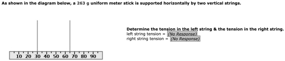 as shown in the diagram below 263 g uniform meter stick is supported horizontally by two ...