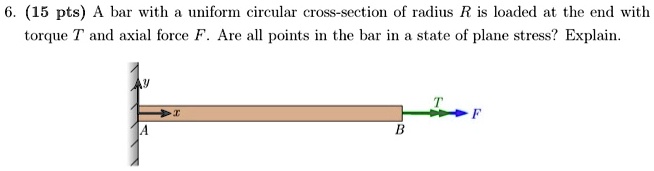 SOLVED: 6. 15 pts A bar with a uniform circular cross-section of radius ...