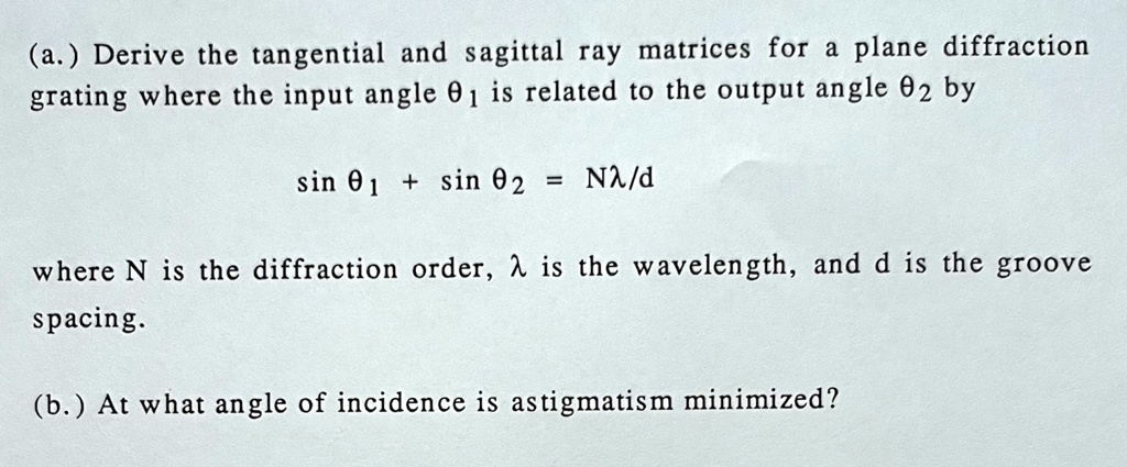 (a.) Derive the tangential and sagittal ray matrices for a plane ...