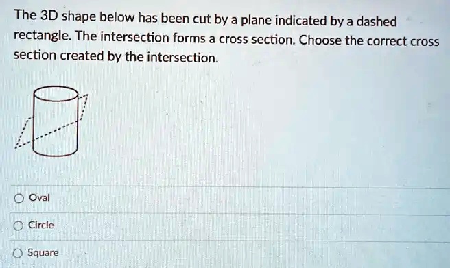 SOLVED: The 3D shape below has been cut by a plane indicated by a ...