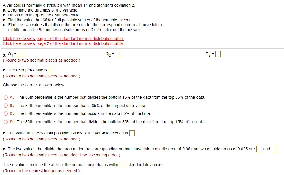 SOLVED:variable normally distributed wlth mean 14 and standard ...