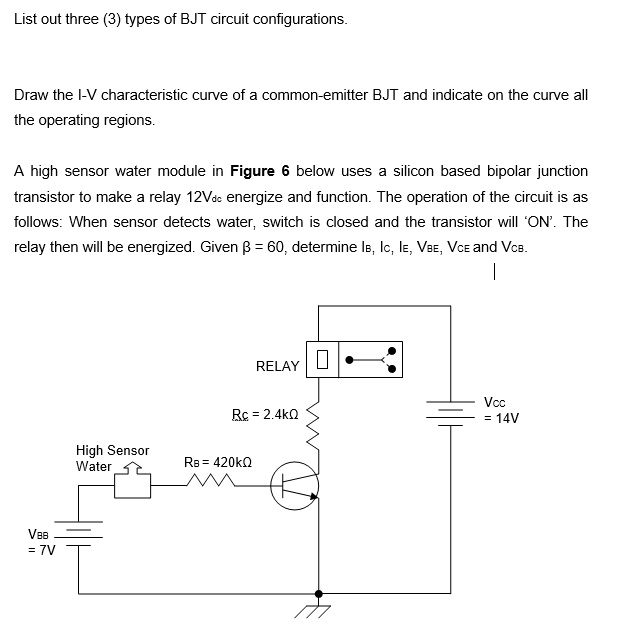 SOLVED: List out three (3) types of BJT circuit configurations. Draw the I-V characteristic ...