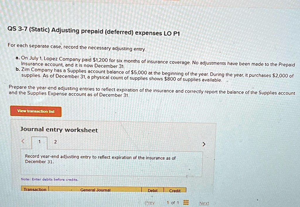 journal entry worksheet 1 2 record year end adjusting entry to reflect ...