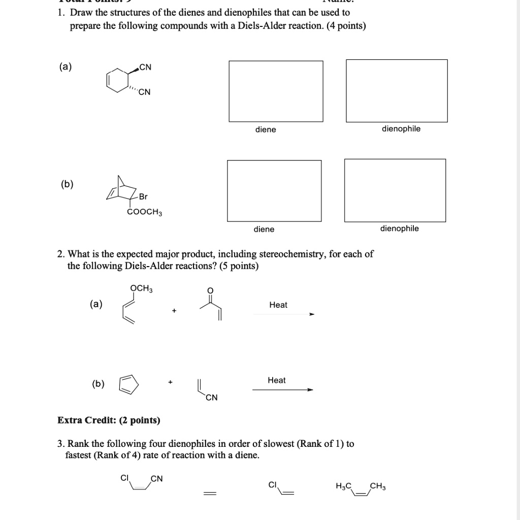 SOLVED: Draw the structures of the dienes and dienophiles that can be ...