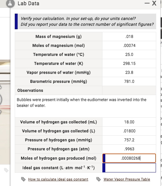 ? Lab Data X Verify your calculation. In your set-up, do your units ...