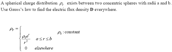 A spherical charge distribution exists between two concentric spheres ...