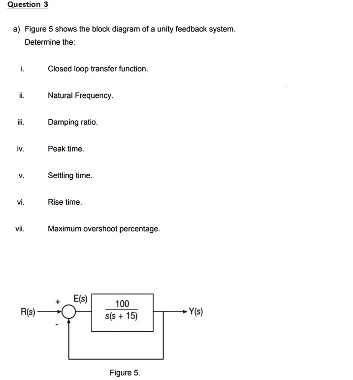 Question 3 a) Figure 5 shows the block diagram of a unity feedback system. Determine the: i ...