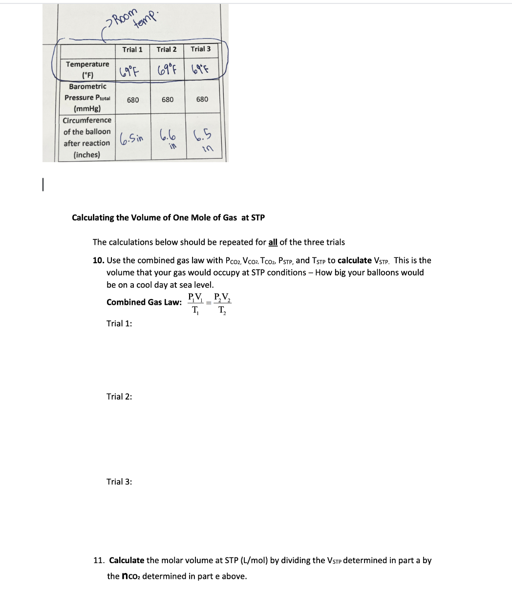 SOLVED: Calculating the Volume of One Mole of Gas at STP The ...