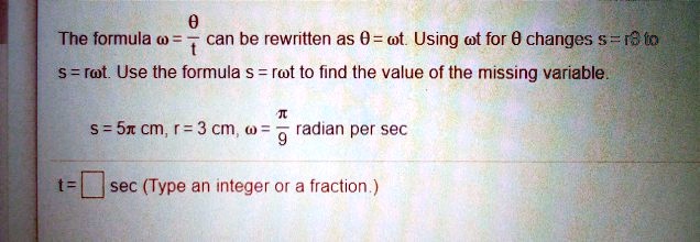 SOLVED: The formula = rwt can be rewritten as â‚¬ = ot. Using â‚¬t for ...