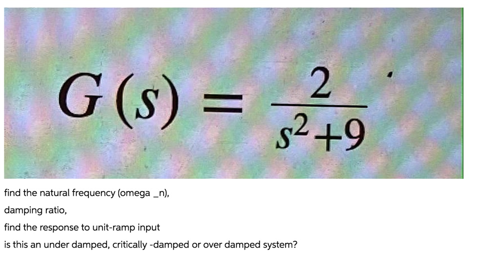 G(s) = (2)/(s^2+9) find the natural frequency (omegan), damping ratio ...