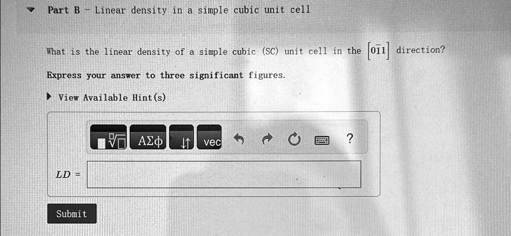 SOLVED: Part B - Linear density in a simple cubic unit cell What is the ...