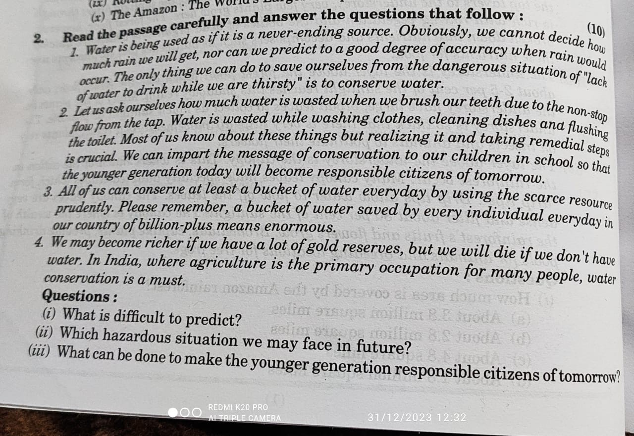2 read the passage carefully and answer the questions that follow 10 1 ...