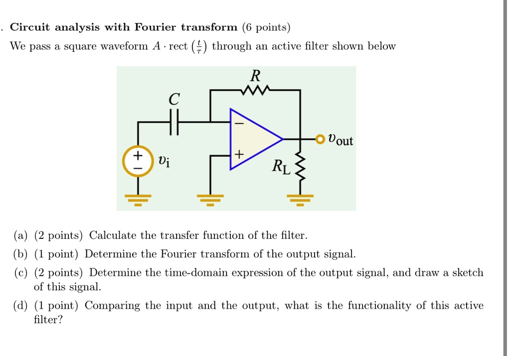 . Circuit analysis with Fourier transform (6 points) We pass a square waveform A ·rect((t)/(τ ...