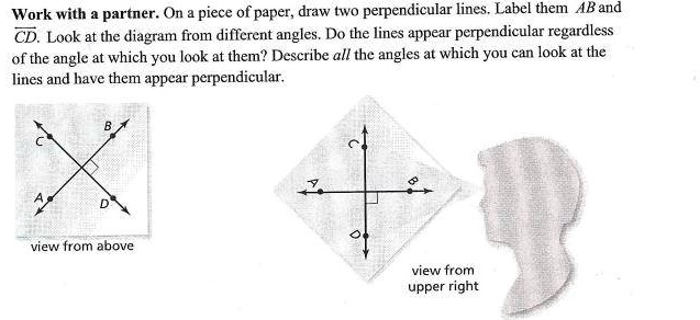 SOLVED: Work with partner. On piece of paper; draw two perpendicular ...