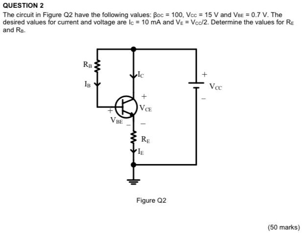 QUESTION 2 The circuit in Figure Q2 have the following values: βoc = 100, Vcc = 15 V and VBE = 0 ...