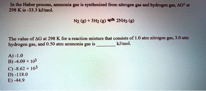 SOLVED: In the Haber process, ammonia gas is synthesized from nitrogen gas and hydrogen gas, Î ...
