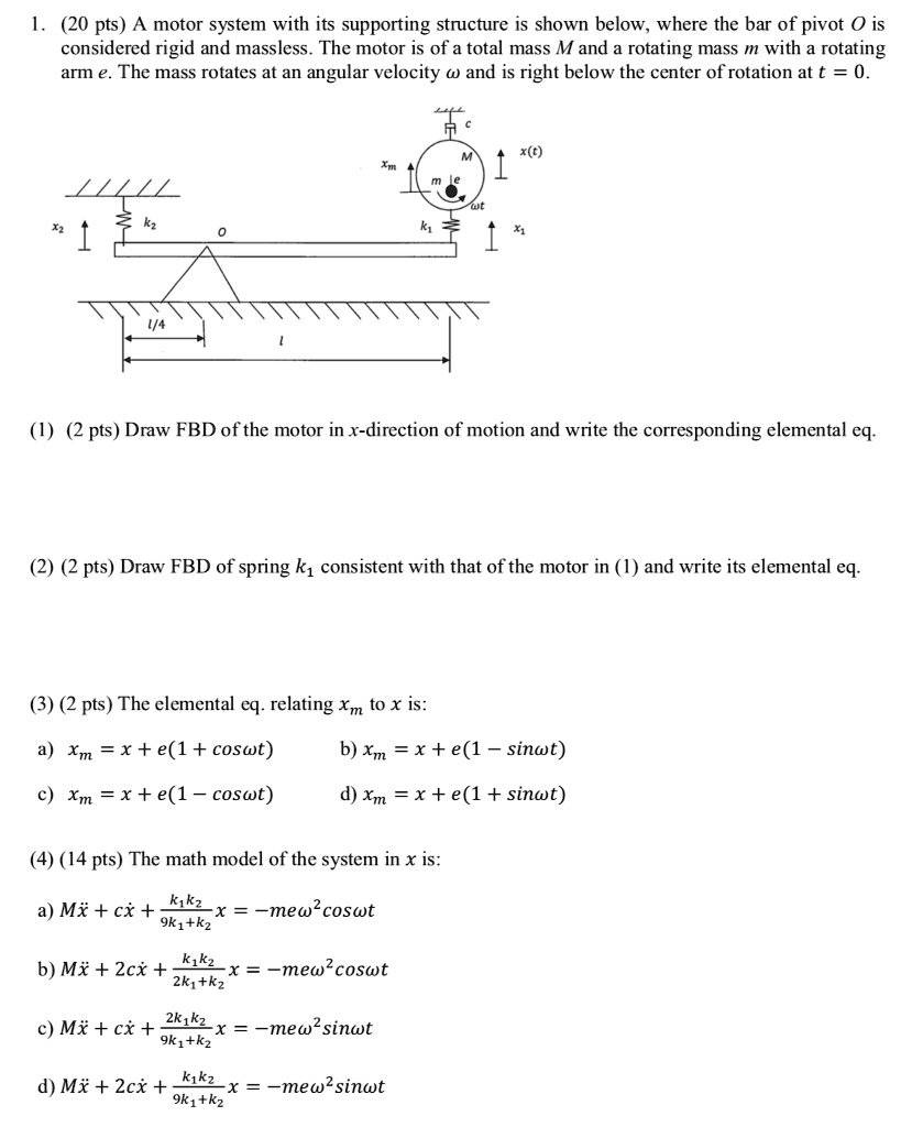 Solved A Motor System With Its Supporting Structure Is Shown Below Where The Bar Of Pivot O Is