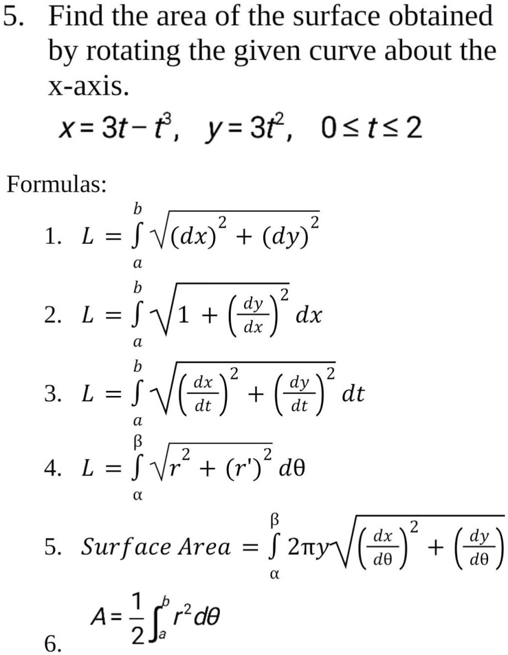 SOLVED: Find the area of the surface obtained by rotating the given ...