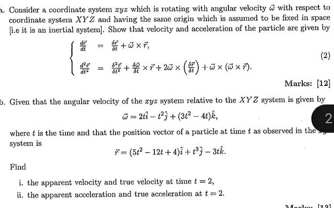 SOLVED: Consider a coordinate system yz which is rotating with angular ...