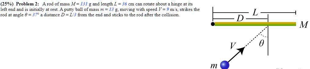 SOLVED: (250) Problem 2: Arod of mass M= 131 g and length L = 36 cm can ...