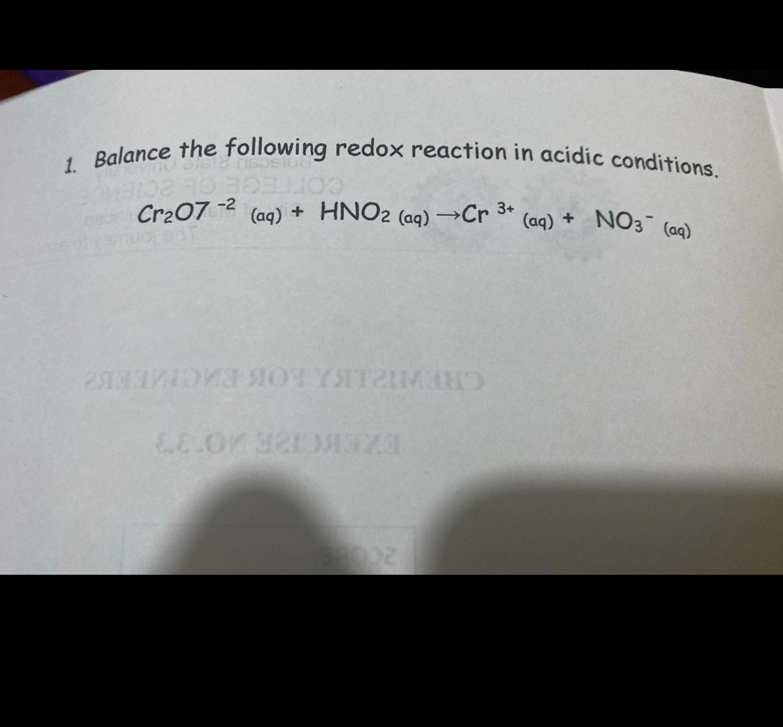 1 Balance The Following Redox Reaction In Acidic Conditions Mathrmcr2