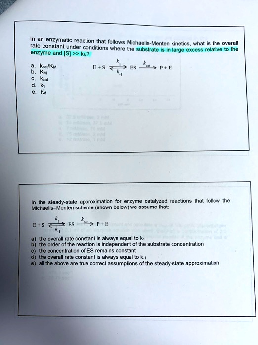 SOLVED:Tatercenzymatic reaction that follows Michaelis-Menten kinetics ...