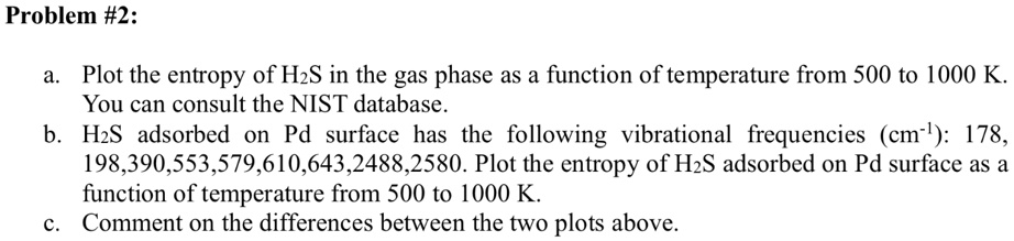 SOLVED: Problem #2: a. Plot the entropy of H2S in the gas phase as a ...