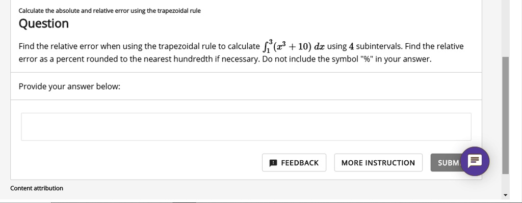 SOLVED: Calculate the absolute and relative error uslng the trapezoldal rule Question Find the ...