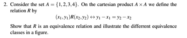 Consider The Set A 1234 On The Cartesian Product A X A We Define The Relation R By X1yr2y2 Y1 X1