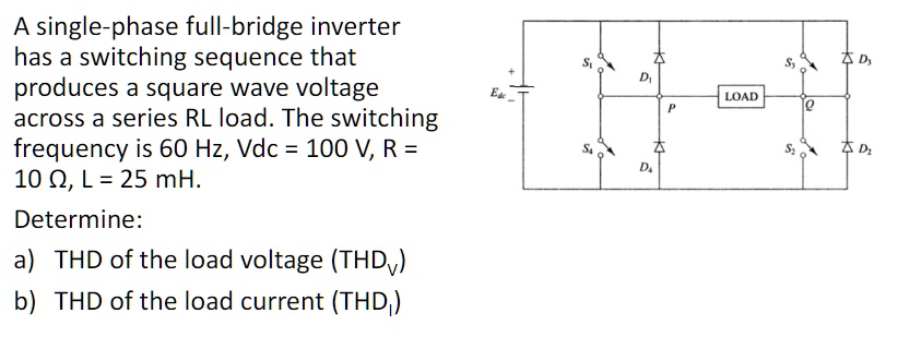 SOLVED: A single-phase full-bridge inverter has a switching sequence that produces a square wave ...