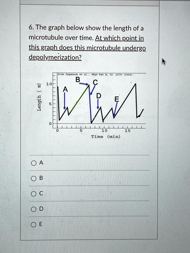 SOLVED: The graph below shows the length of a microtubule over time. At ...