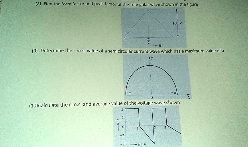 (8) Find the form factor and peak factor of the triangular wave shown in the figure 0 (π)/(2) θ ...