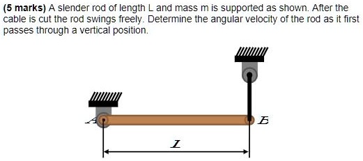 (5 marks) A slender rod of length L and mass m is supported as shown ...