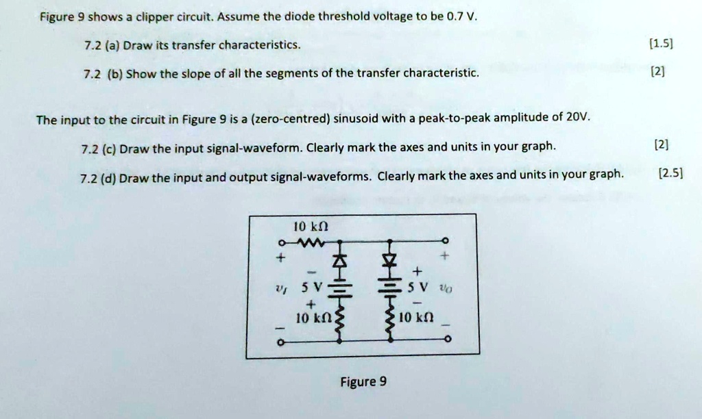 SOLVED: Text: Figure 9 shows a clipper circuit. Assume the diode threshold voltage to be 0.7V. 7 ...