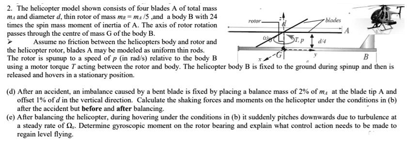 SOLVED: The helicopter model shown consists of four blades A of total ...