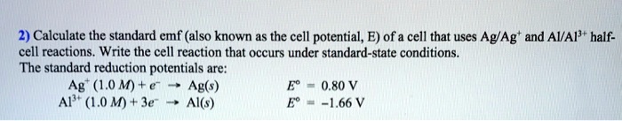 Solved 2 Calculate The Standard Emf Also Known As The Cell Potential