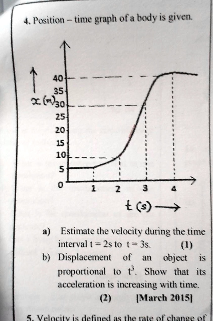 4. Position - time graph of a body is given. 40 35- x(m)30 25 20 15 10 ...