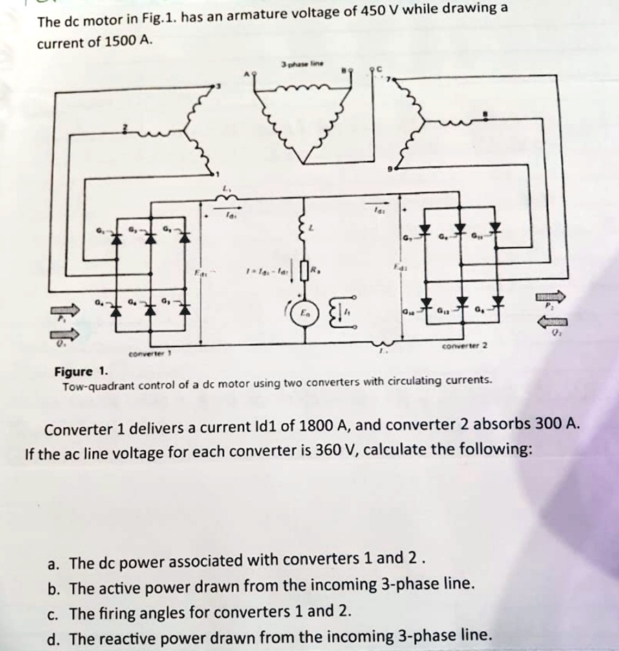 SOLVED: The DC motor in Fig. 1 has an armature voltage of 450V while ...