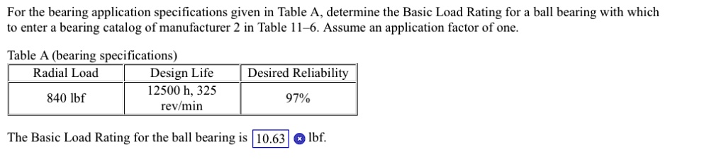 SOLVED: For the bearing application specifications given in Table A ...