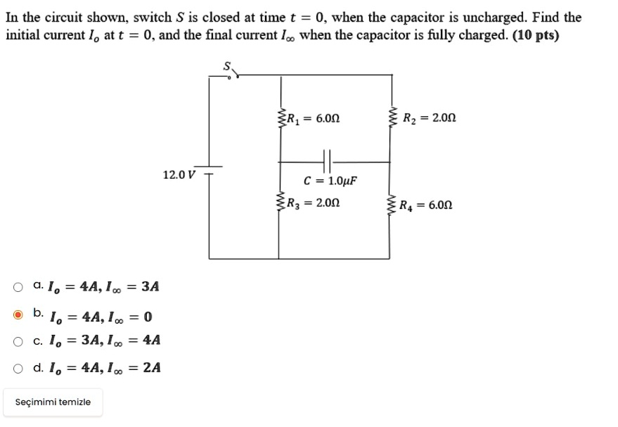 SOLVED: In the circuit shown; switch S is closed at time t = 0, when ...