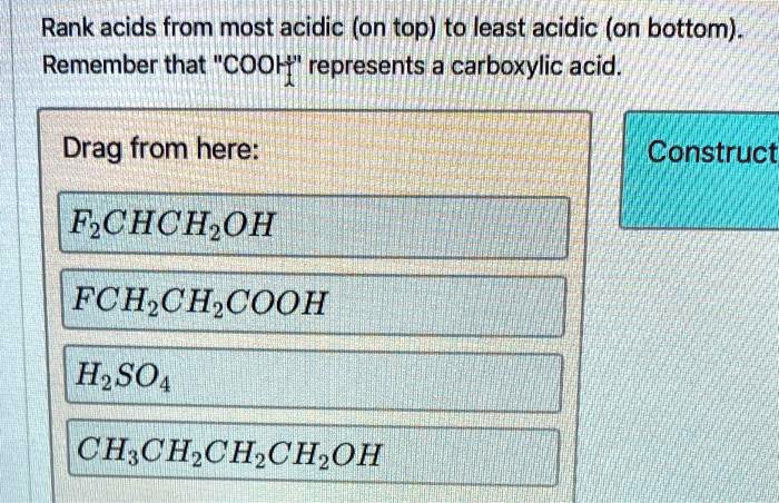 SOLVED: Rank acids from most acidic (on top) to least acidic (on bottom ...